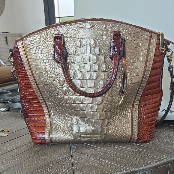 Brahmin | Bags | Brahmin Gold And Brown Crocodile Embossed Satchel ...
